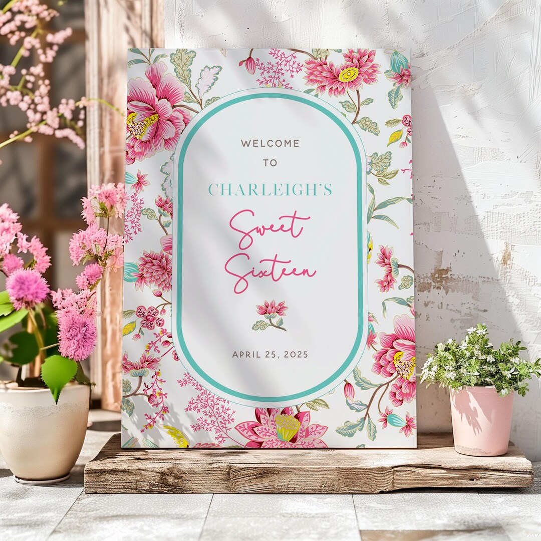 Pink Floral Sweet 16 Welcome Sign: Grand Millennial Entrance - Etsy