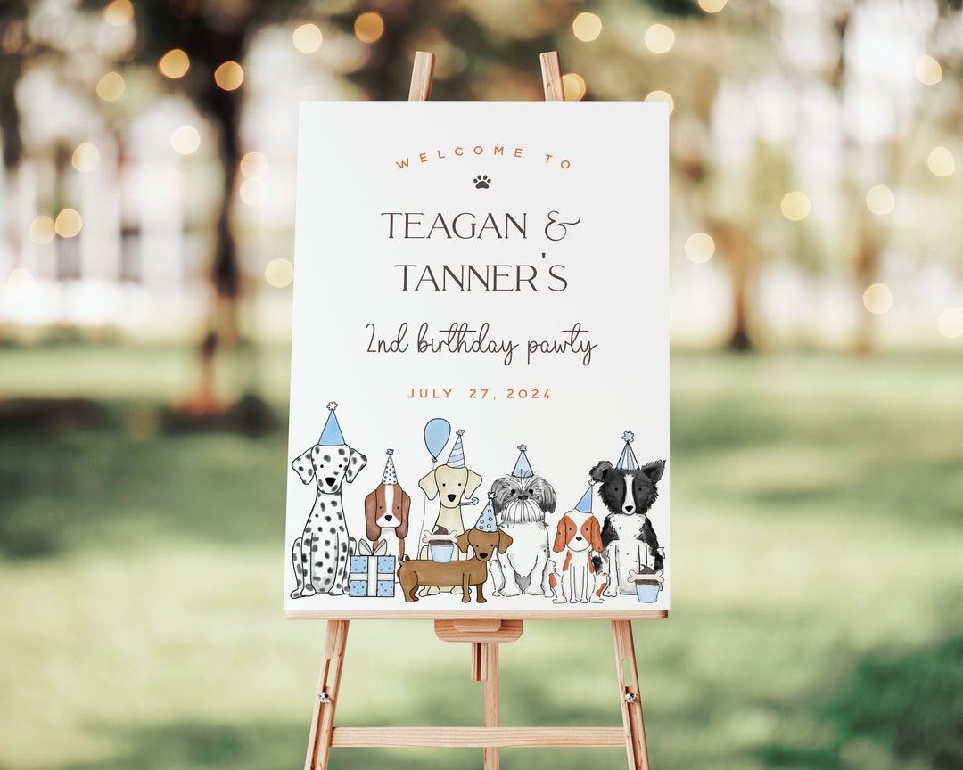 PRINTABLE Let's Pawty Welcome Signs- Blue | Dog/puppy Party | 7 Sizes ...