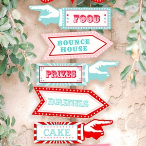 PRINTED Red & Pink Circus/carnival Directional Signs Set of 8 Choose ...