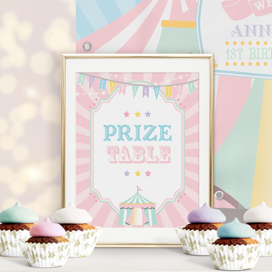 Pastel Circus Prize Table Sign: Pink Carnival Decor (editable Text ...
