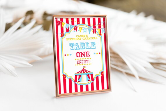 PRINTABLE Bright Red Circus/Carnival Table Number Card- Stripe | Fully ...