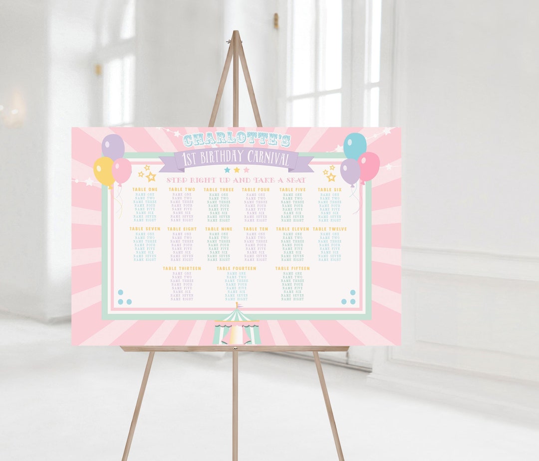 PRINTABLE Pastel Circus/carnival Seating Chart Sign- Pink Burst | 3 ...