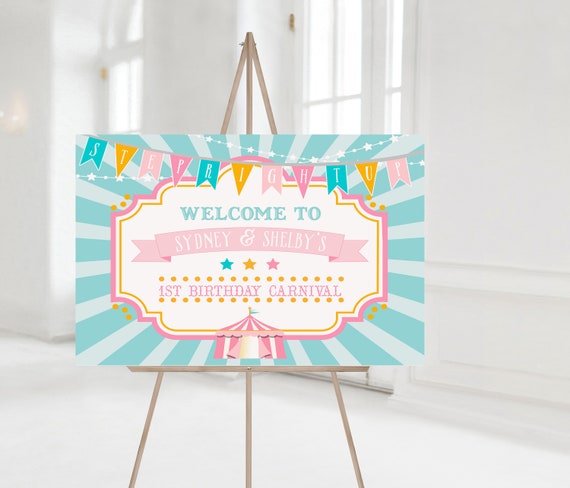 PRINTABLE Pink & Teal Circus/Carnival Horizontal Welcome Sign- Burst ...