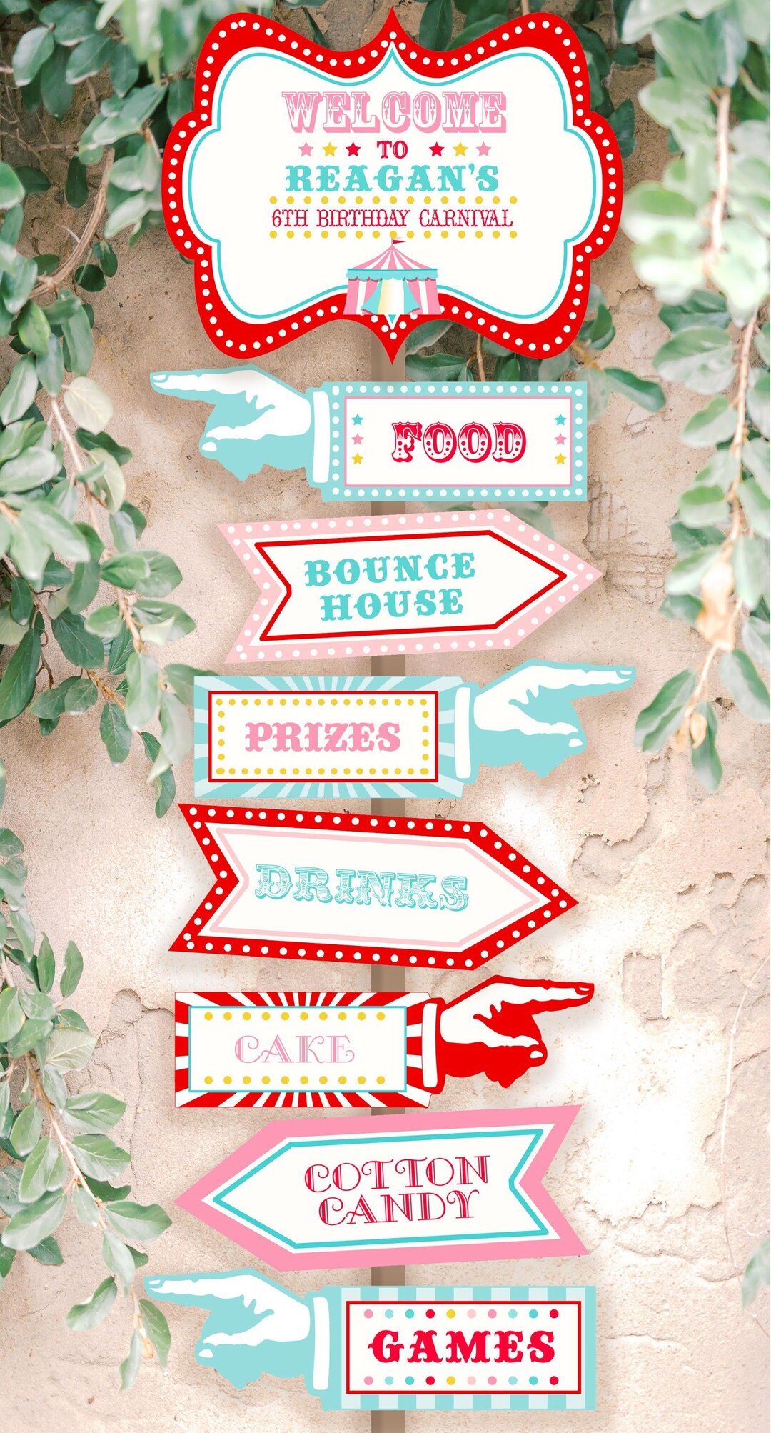 PRINTABLE Red & Pink Circus/carnival Directional Signs | Each Sign ...