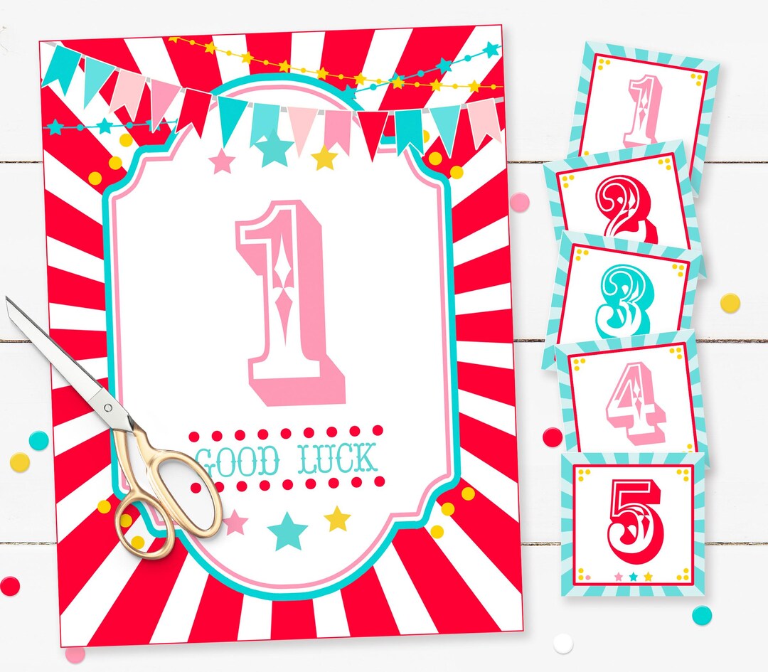 Circus Cake Walk Game Printable: Red Carnival Numbers (edit Text in ...
