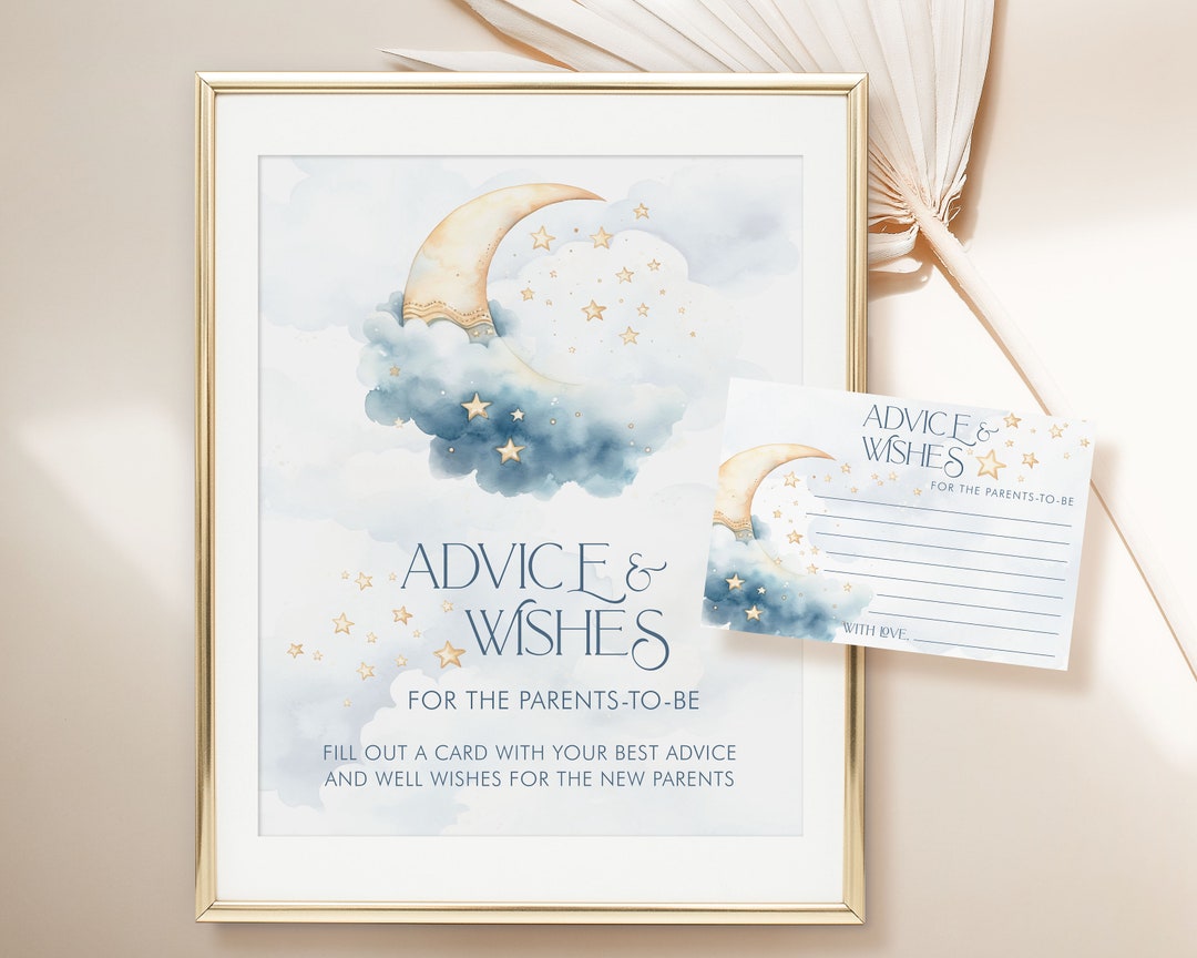 PRINTABLE Over the Moon Advice & Wishes Signs and Cards Blue 8 X 10 and ...