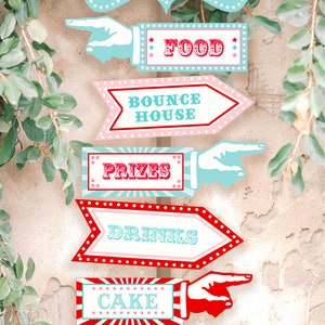 PRINTED Red & Pink Circus/carnival Directional Signs Set of 8 Choose ...