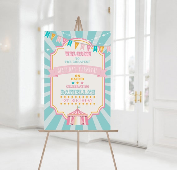 PRINTABLE Pink & Teal Circus/Carnival Welcome Sign- Burst | 8 Sizes ...