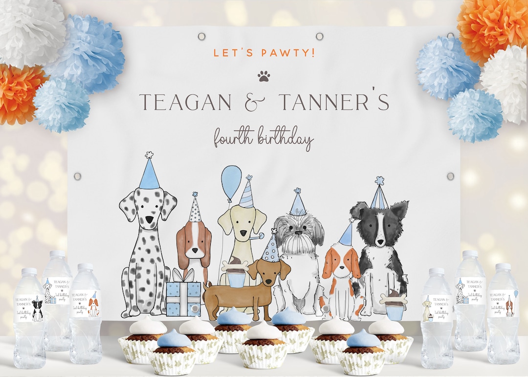 PRINTABLE Let's Pawty Backdrop- Blue | 4' Feet Tall X 6' Feet Wide ...