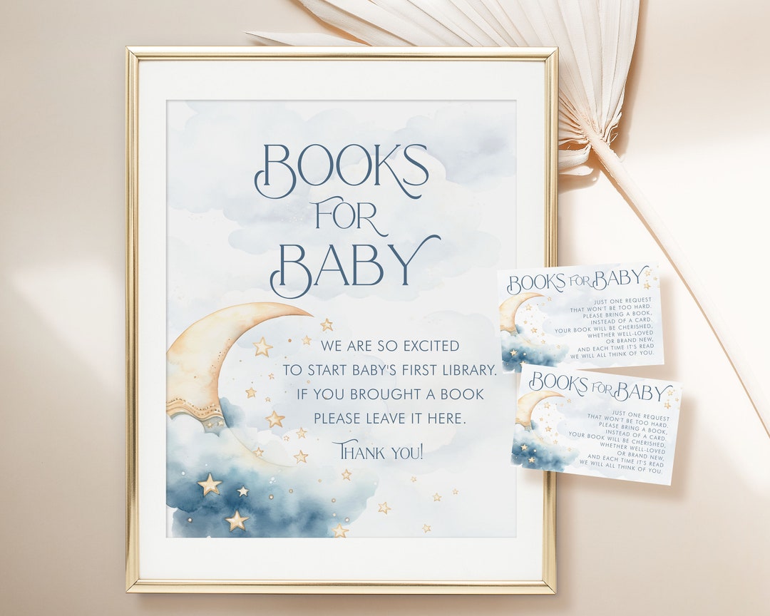 Editable Over the Moon Books for Baby Sign Blue Moon Baby Shower ...