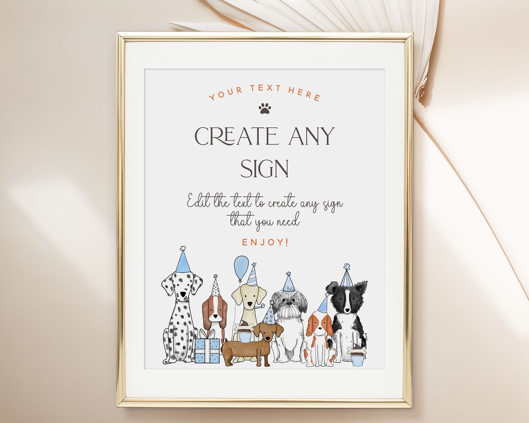 PRINTABLE Let's Pawty Diy/custom Sign- Blue | Make Any Sign You Need ...