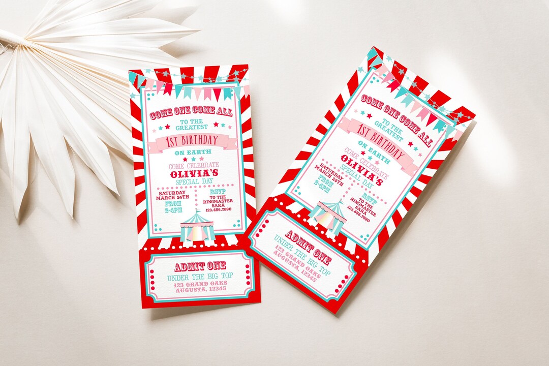 PRINTABLE Red & Pink Circus/carnival Ticket Invitation- Red Burst ...