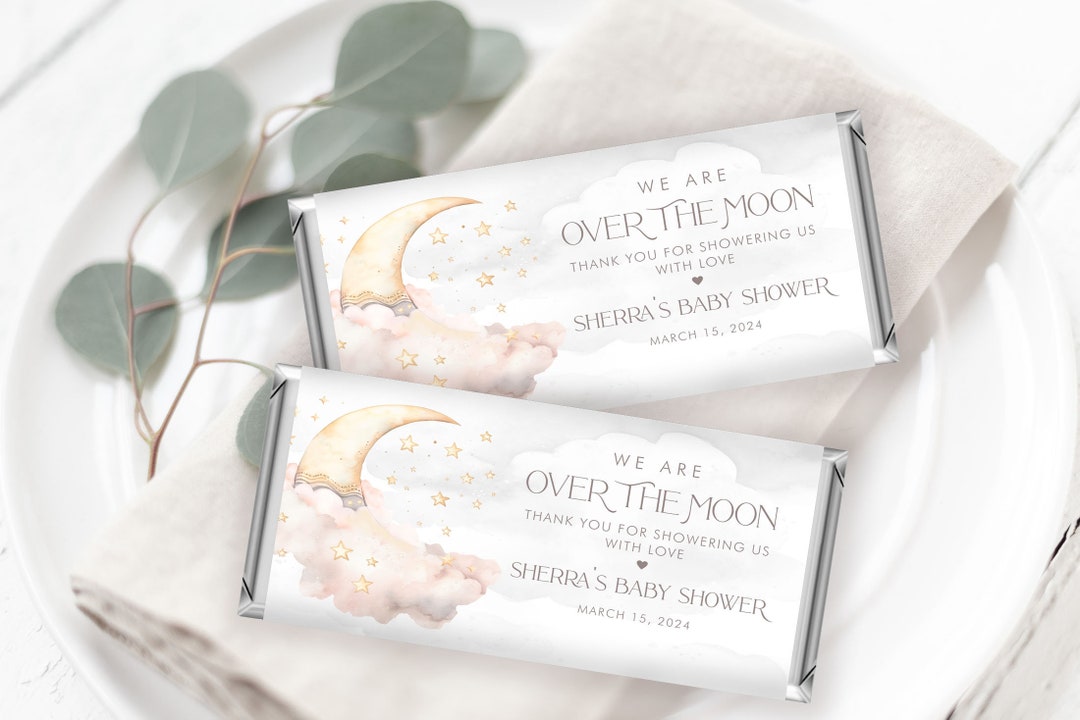 PRINTABLE Over the Moon Baby Shower Chocolate Bar Wrappers- Pink ...