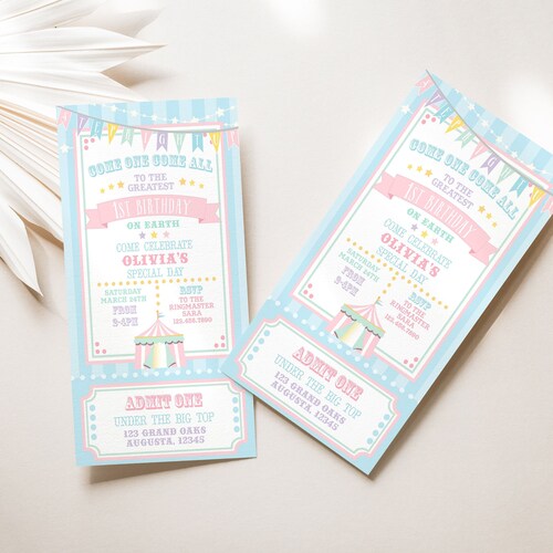 PRINTABLE Pastel Circus/carnival Ticket Invitation Pink - Etsy