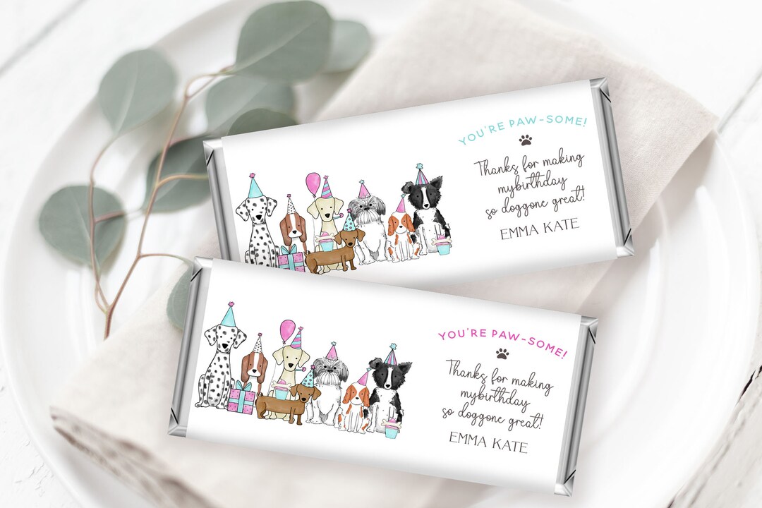 Dog Birthday Chocolate Bar Wrappers: Pink Puppy Party (printable) - Etsy