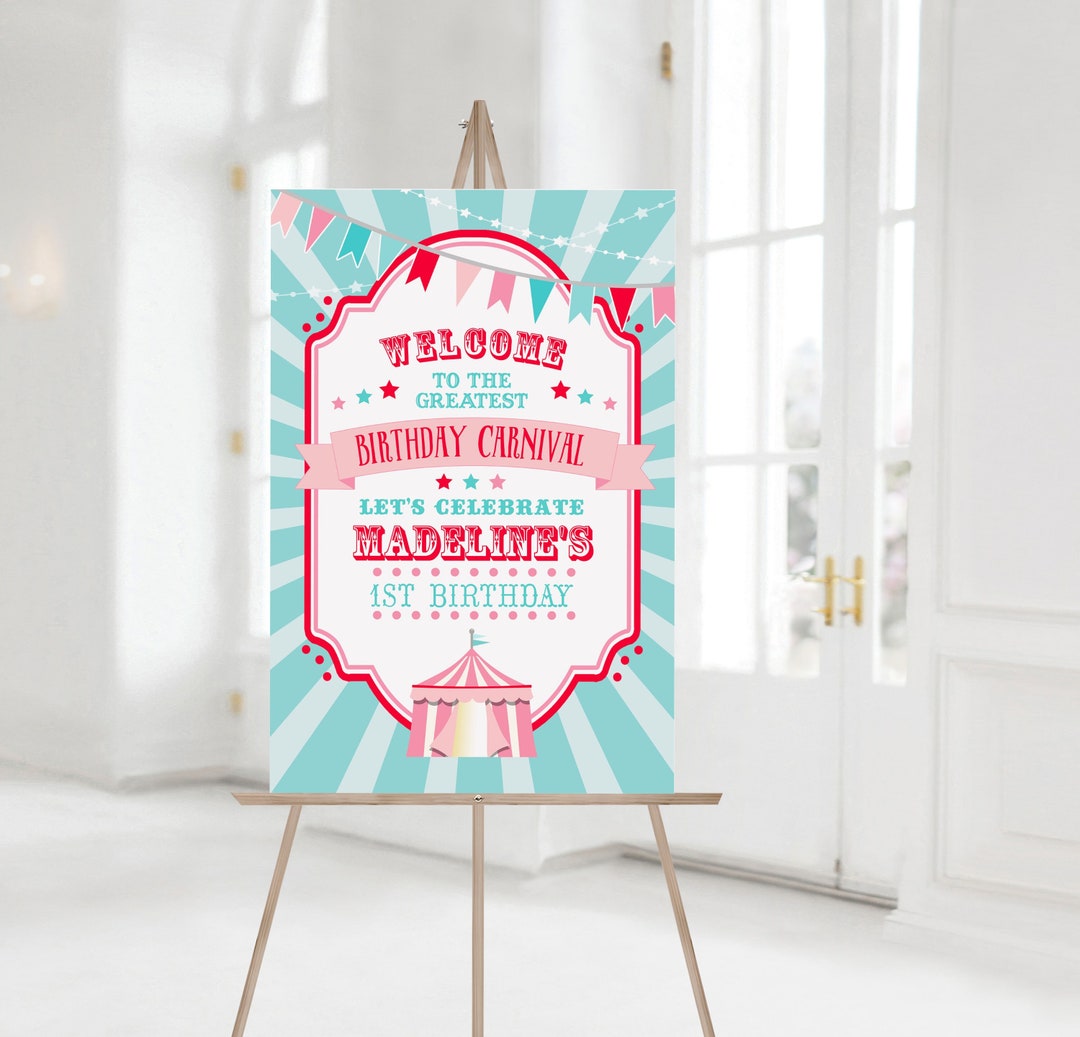 PRINTABLE Red & Pink Circus/carnival Sign Blue Burst 5 - Etsy