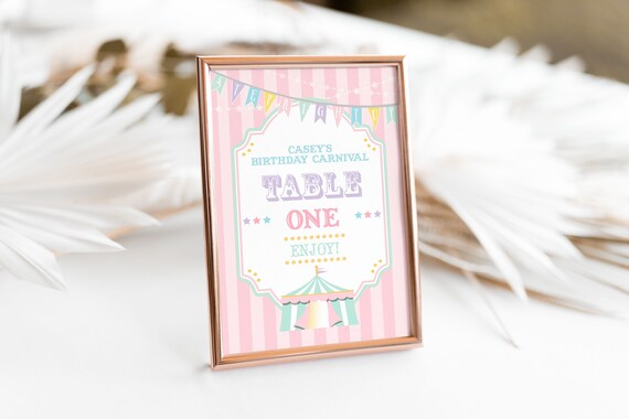 PRINTABLE Pastel Circus/carnival Table Number Card Pink - Etsy