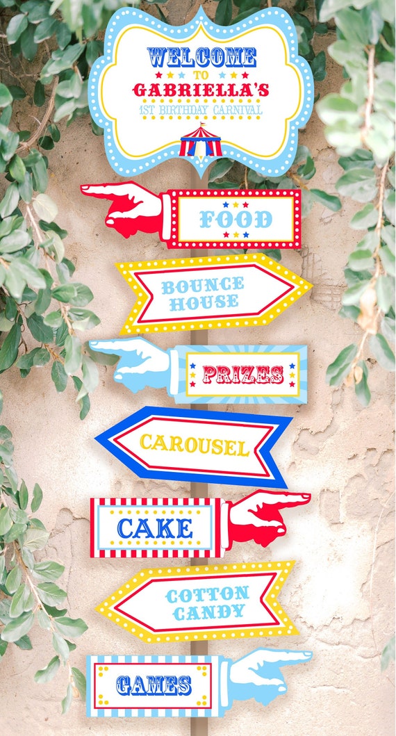 PRINTABLE Bright Red & Royal Blue Circus/Carnival Directional Signs ...