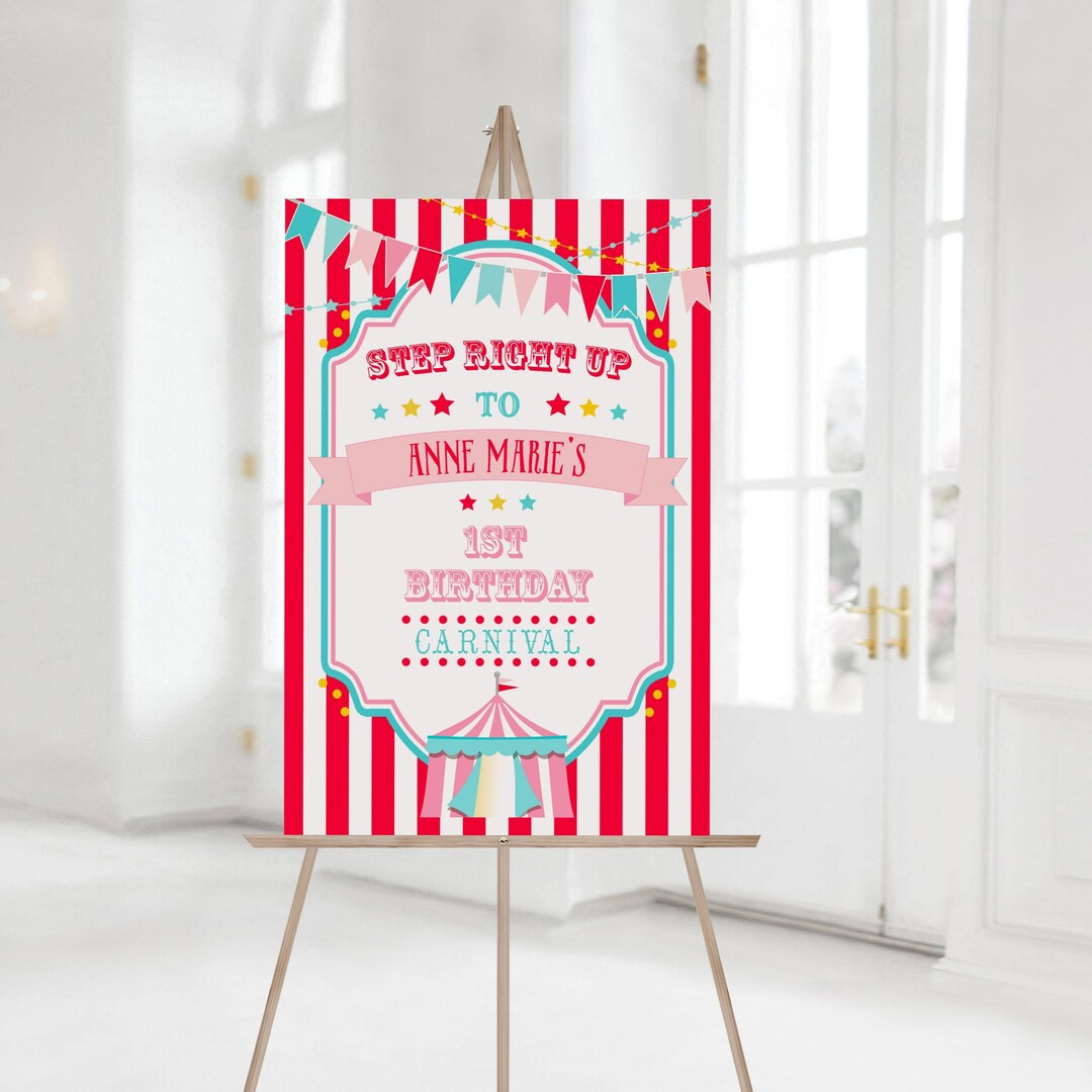 Red Stripe Carnival Sign: Editable Birthday Party Decor (digital ...