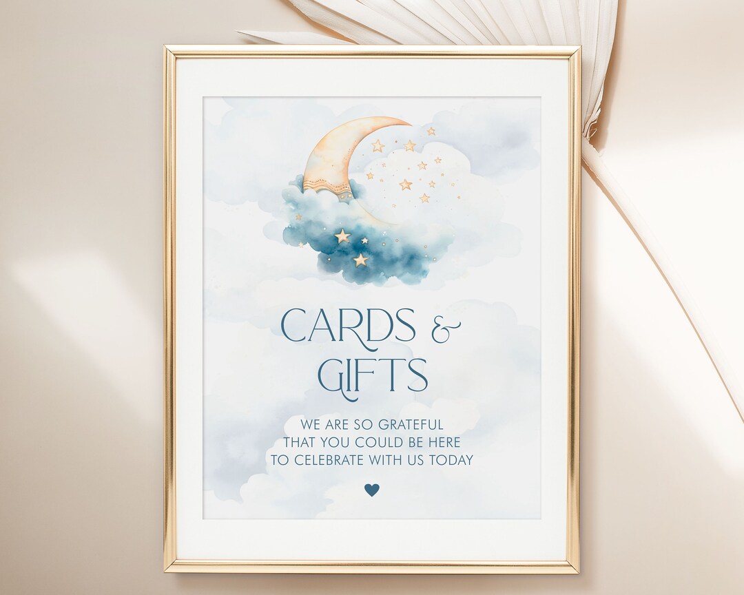 Editable Over the Moon Cards & Gifts Sign Blue Moon Baby Shower ...