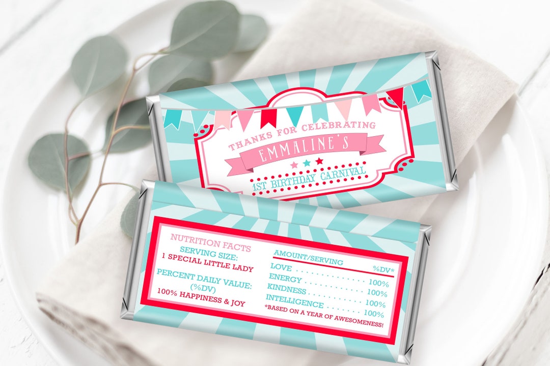 PRINTABLE Red & Pink Circus/carnival Chocolate Bar Wrappers- Blue Burst ...