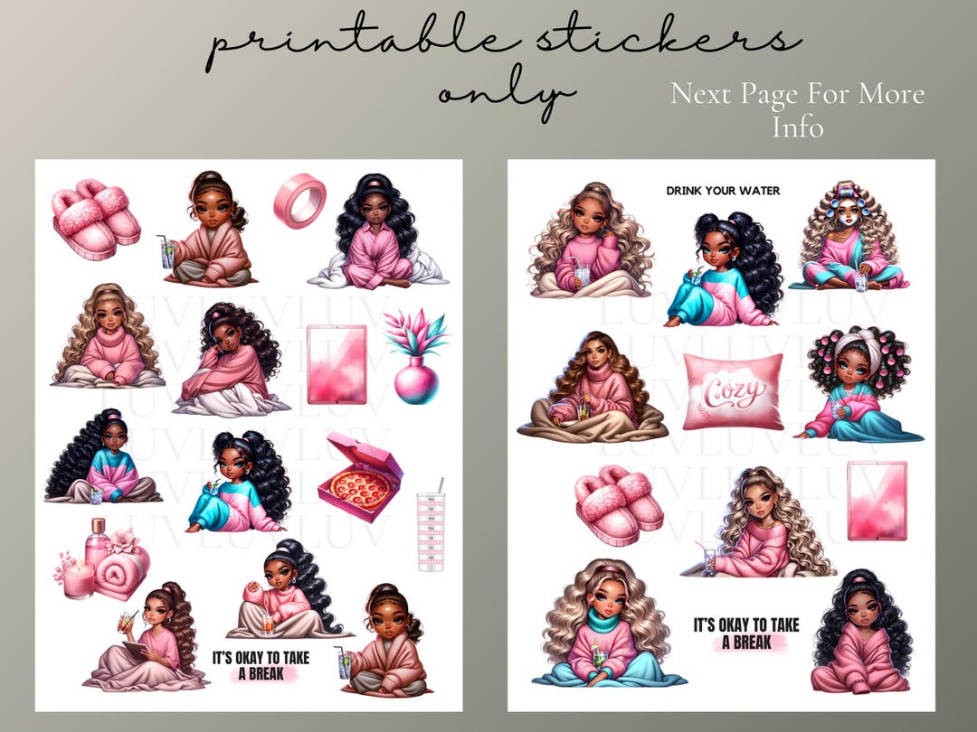Printable Chibi Girl Chill Stickers| Selfcare Chibi Printable Stickers ...