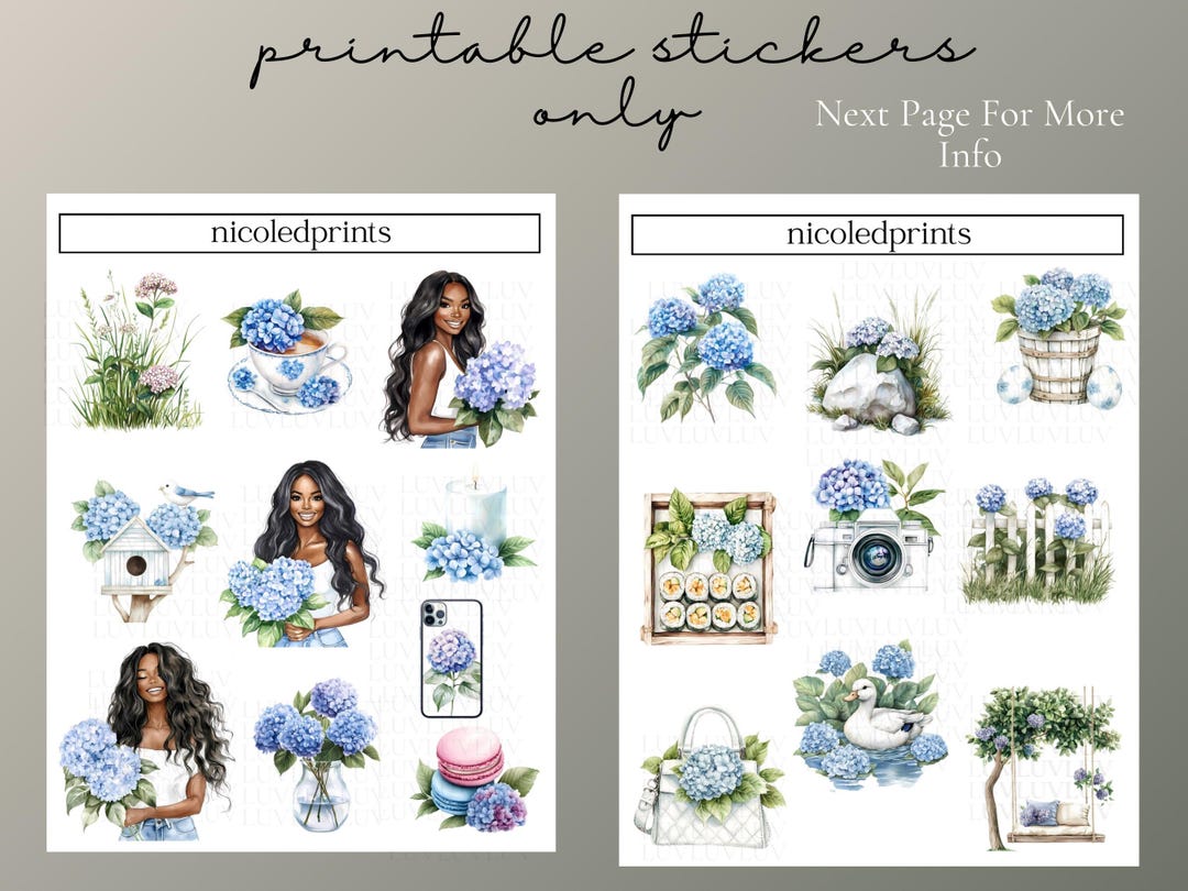 Hydrangea Spring Printable Stickers| Spring Season Planner - Etsy