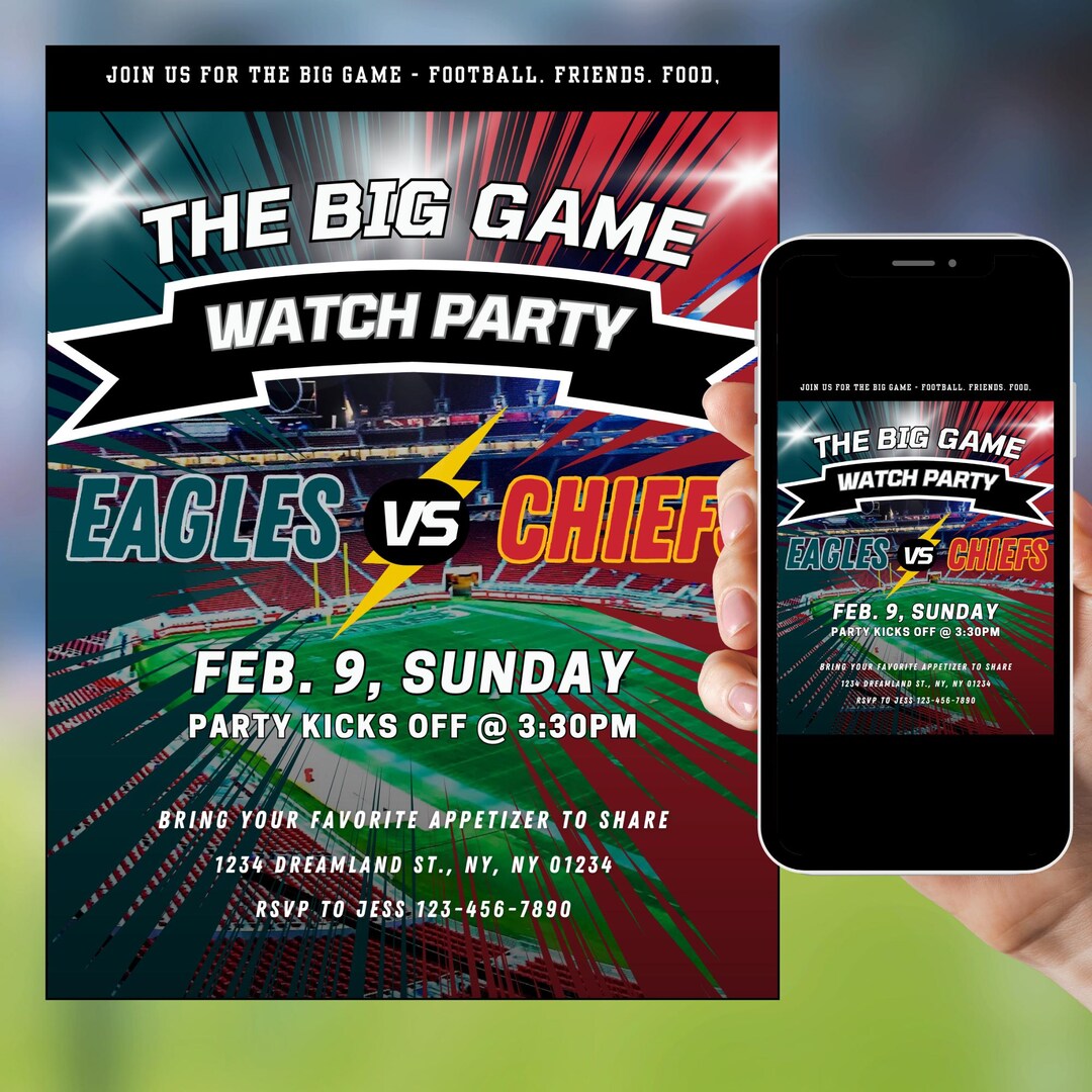 Super Bowl Party Invitation, Football Watch Party Invite, American ...