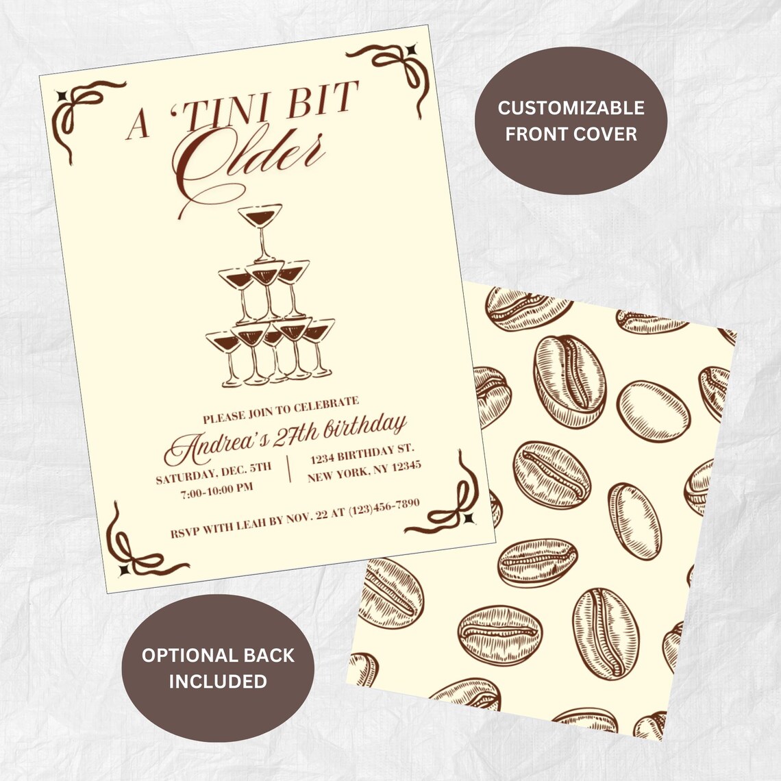 Tini Bit Older Invitation Printable Invite Martini Themed Invite ...