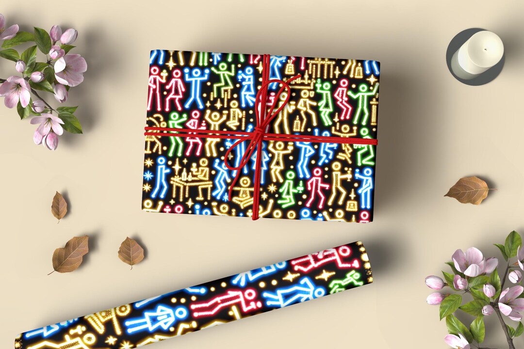 Party Stick Figures Gift Wrap, Celebration Wrapping Paper Roll for ...