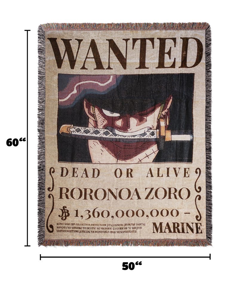 Roronoa Zoro Wanted Poster Woven Blanket | One Piece Anime Throw ...