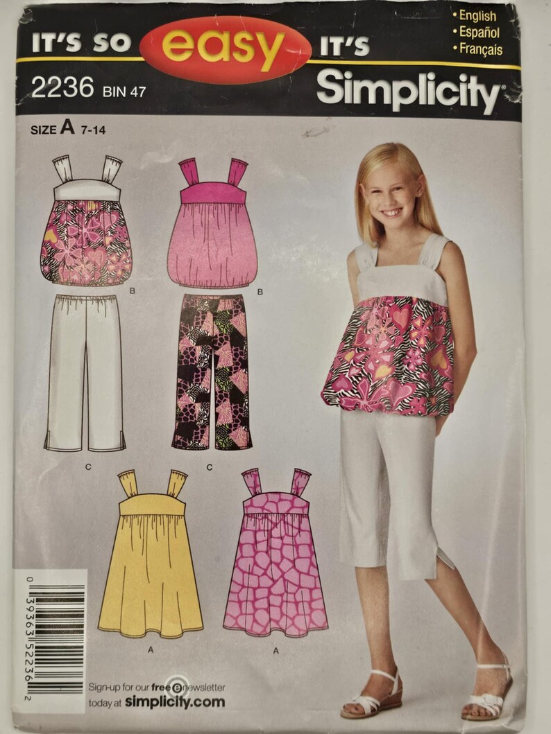 Simplicity Pattern 2236 Girls Summer Pants and Top Sizes 7-14 - Etsy