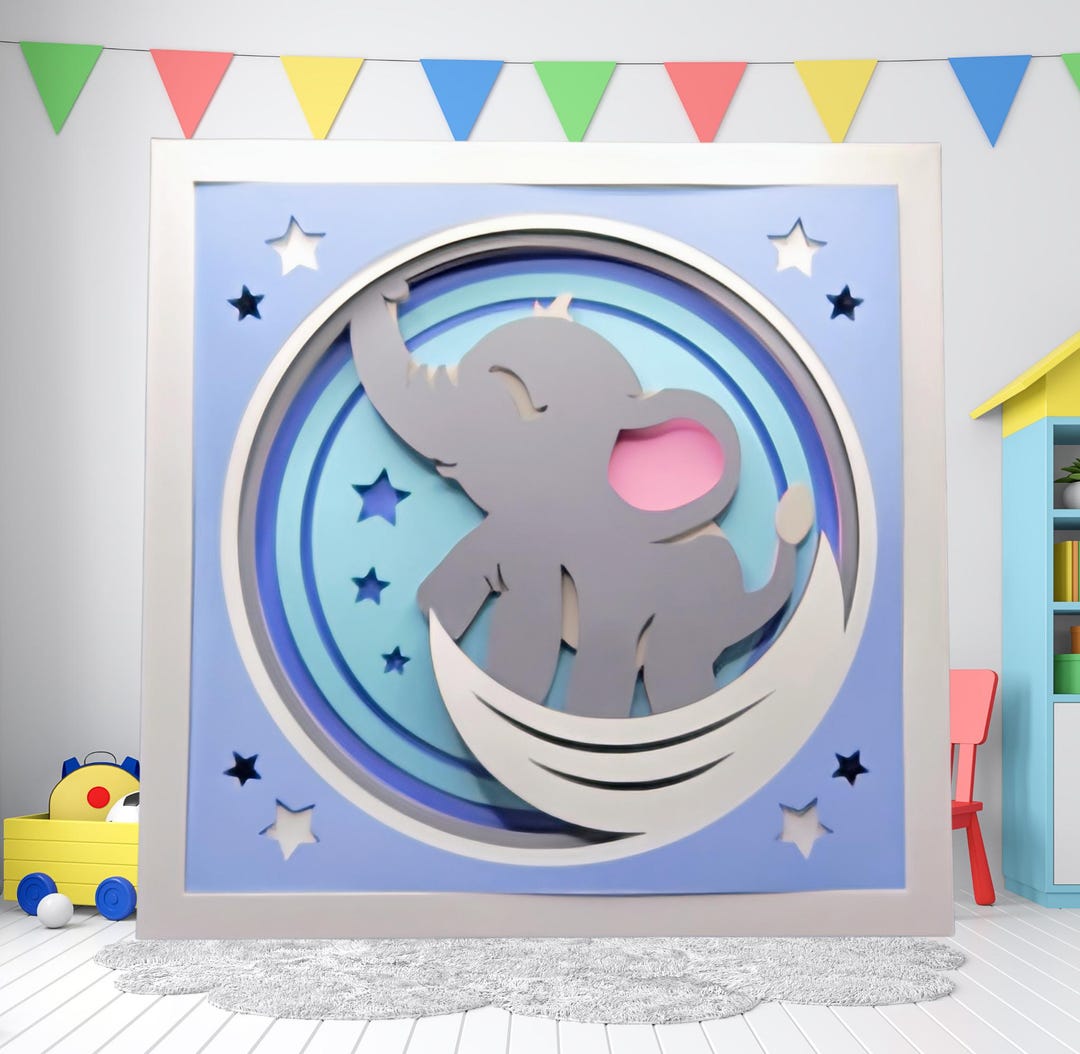 Elephant 3D Layered Cardstock Shadow Box - Baby Boy Nursery - Etsy