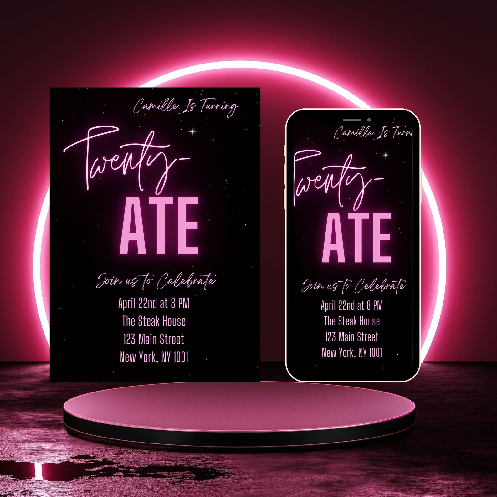 Twenty-ate Birthday Invitation | Editable Canva Template | Digital ...