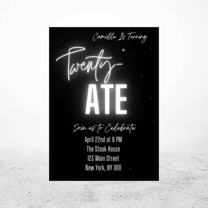 Twenty-ate Birthday Invitation | Editable Canva Template | Digital ...