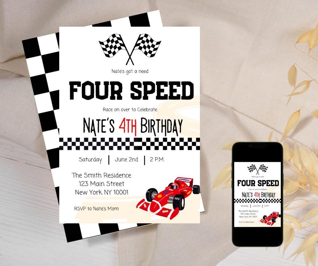 Four Speed Racer-themed Toddler Birthday Invitation | Editable Template ...