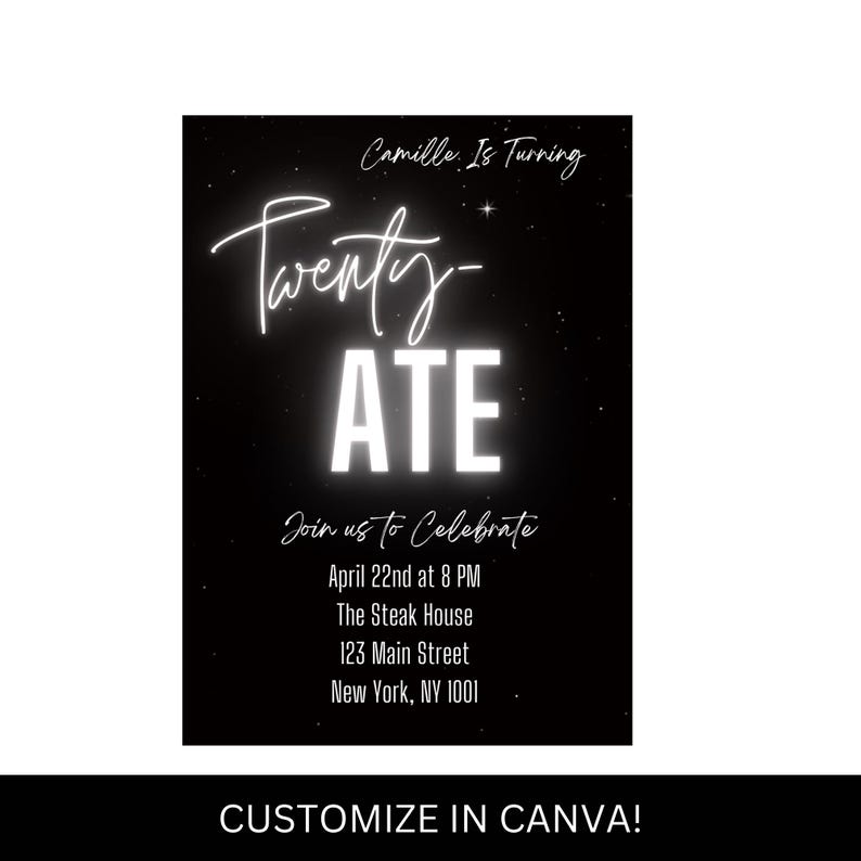 Twenty-ate Birthday Invitation | Editable Canva Template | Digital ...