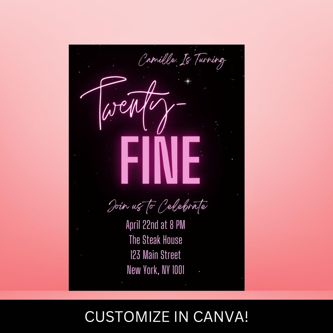 Twenty-fine Birthday Party Invitation - Digital Download | Customizable ...