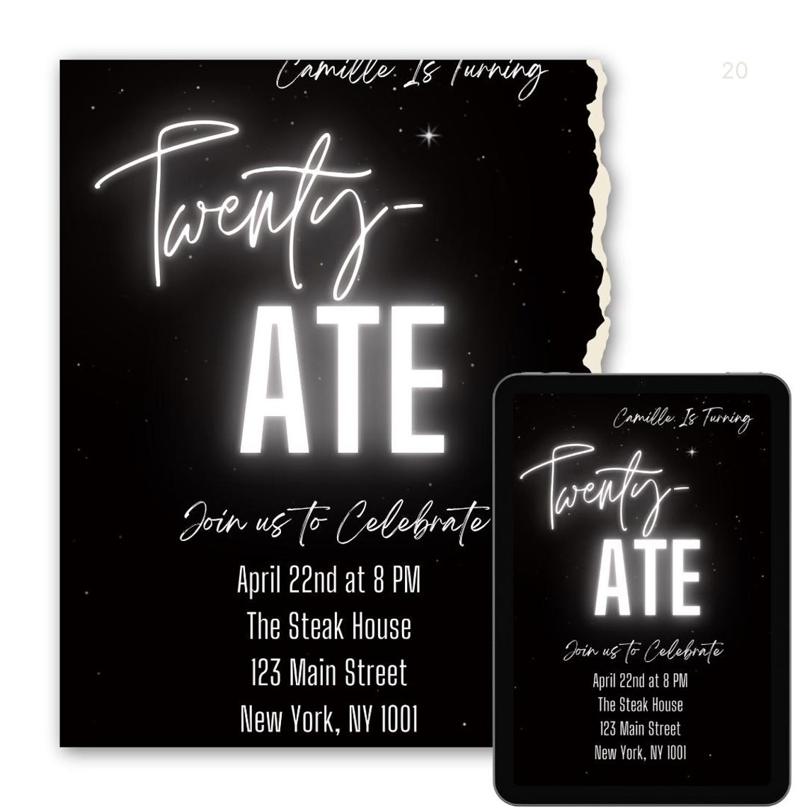 Twenty-ate Birthday Invitation | Editable Canva Template | Digital ...