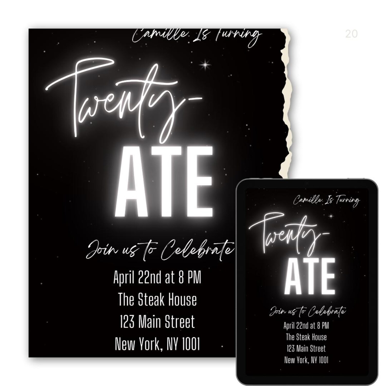 Twenty-ate Birthday Invitation | Editable Canva Template | Digital ...