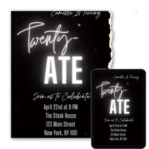Twenty-ate Birthday Invitation | Editable Canva Template | Digital ...