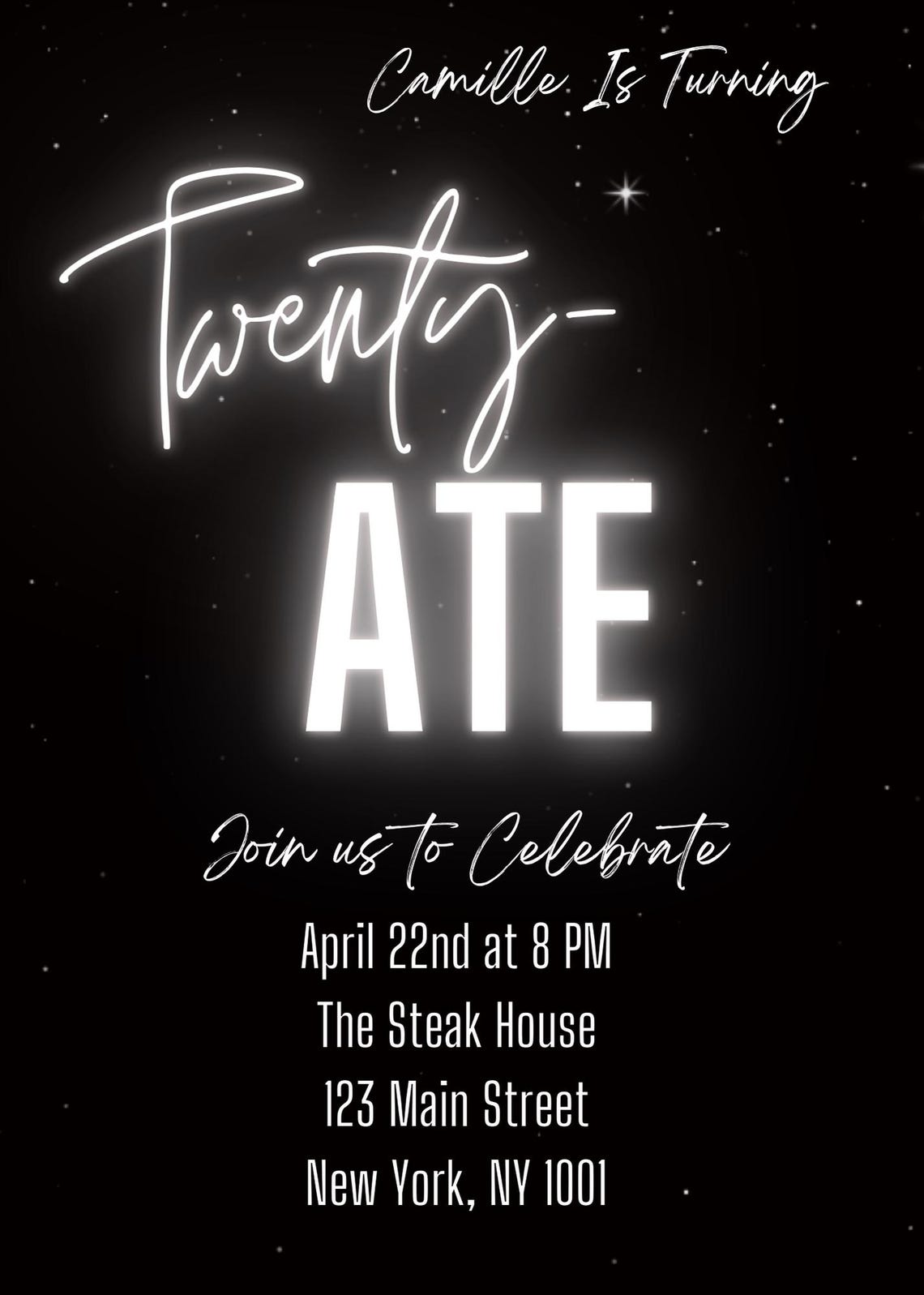 Twenty-ate Birthday Invitation | Editable Canva Template | Digital ...
