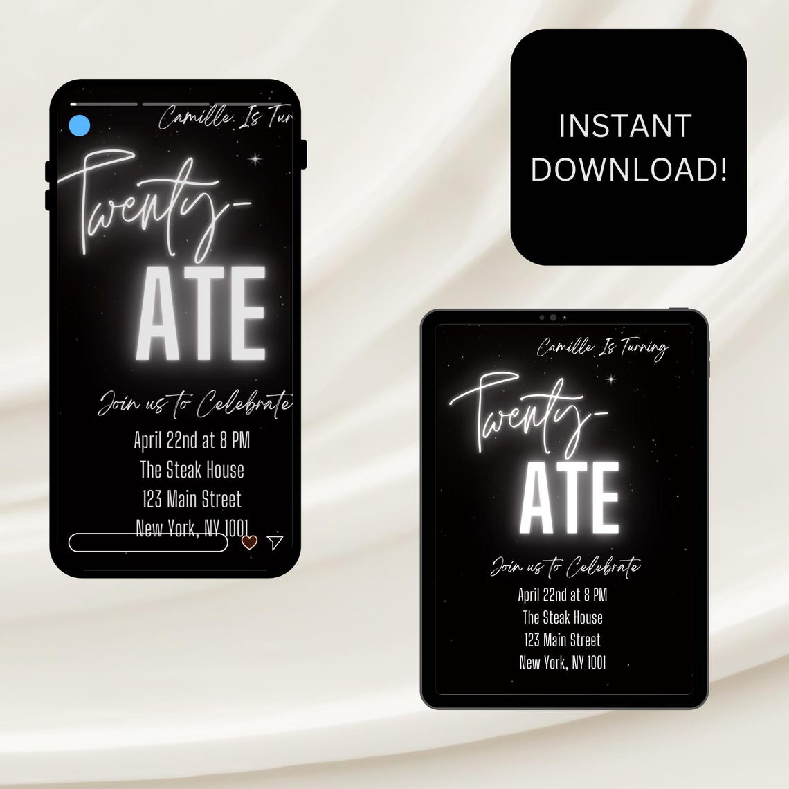 Twenty-ate Birthday Invitation | Editable Canva Template | Digital ...