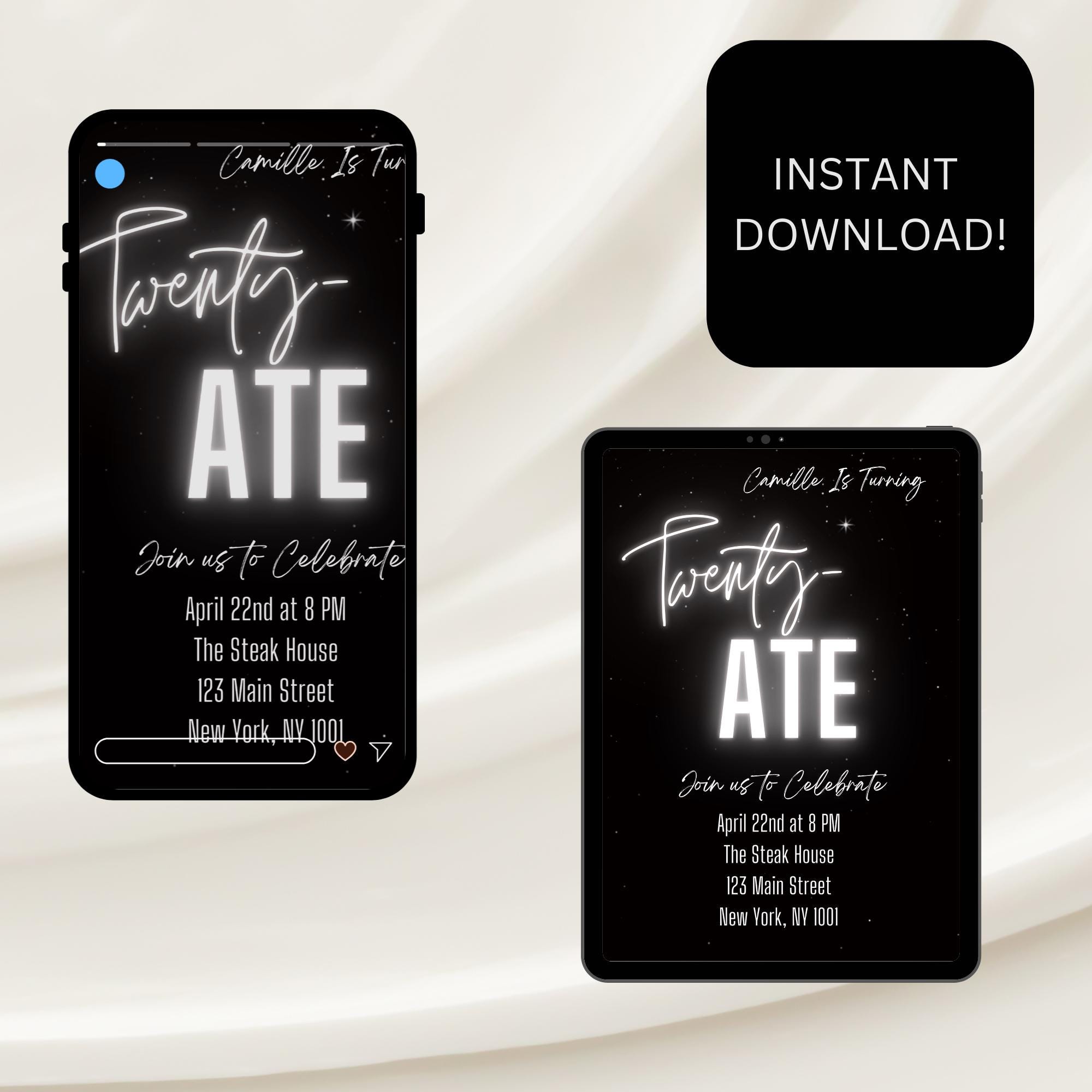Twenty-ate Birthday Invitation | Editable Canva Template | Digital ...