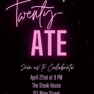 Twenty-ate Birthday Invitation | Editable Canva Template | Digital ...