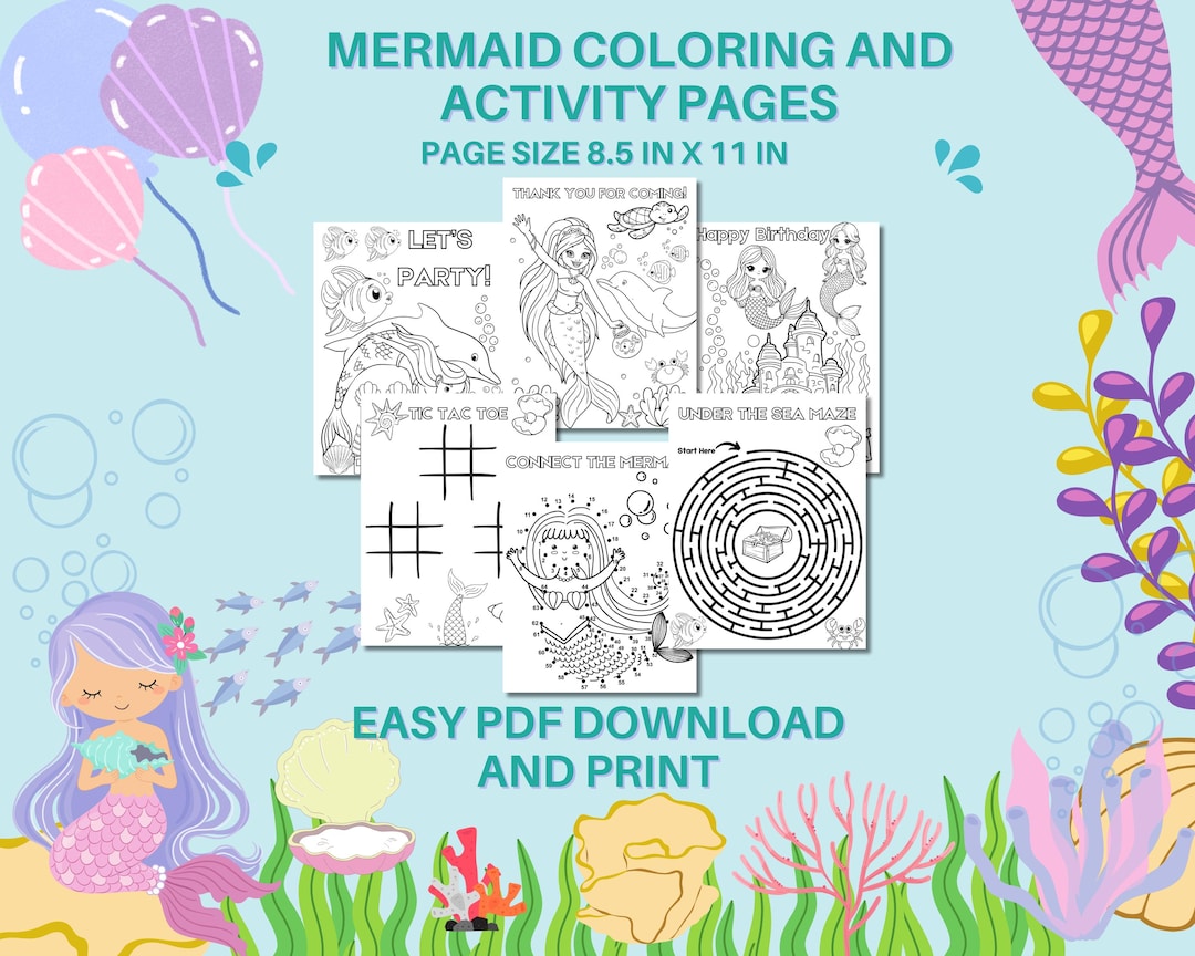 Mermaid Coloring Pages | Digital Download Mermaid Printout | Mermaid ...