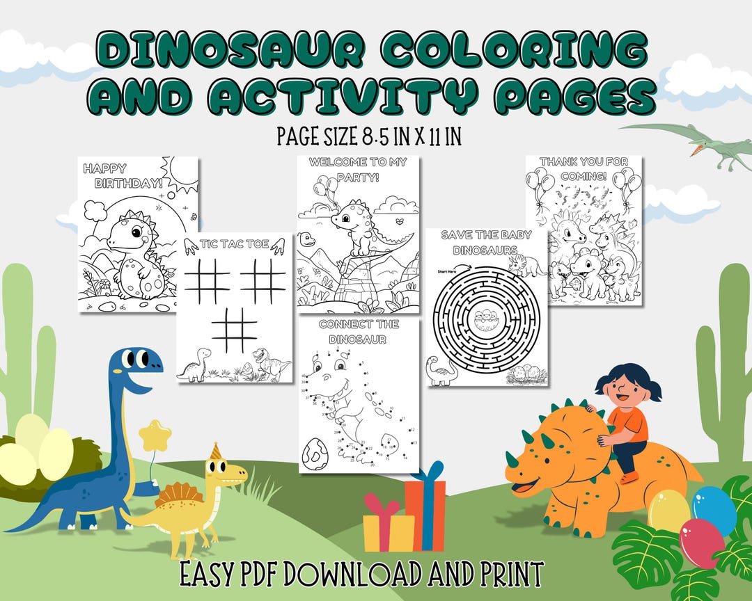 Dinosaur Coloring and Activity Pages | Dinosaur Birthday Coloring ...