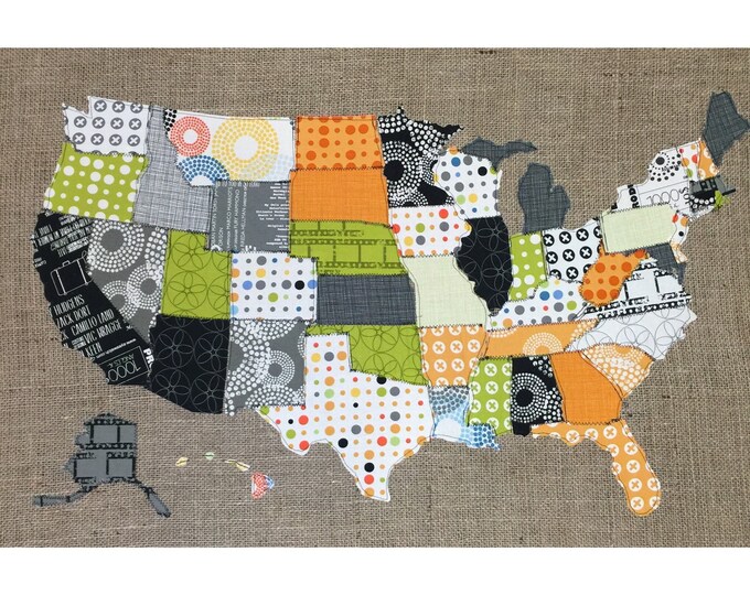 Map of the United States Fabric Scrap Map Scrap Map Moda - Etsy