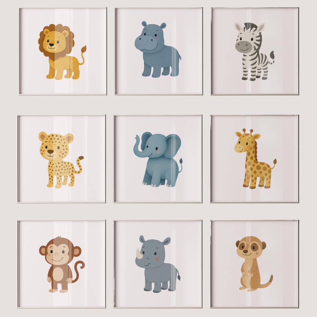 Printable Safari Nursery Wall Art | Digital Nursery Art | Baby Animal ...