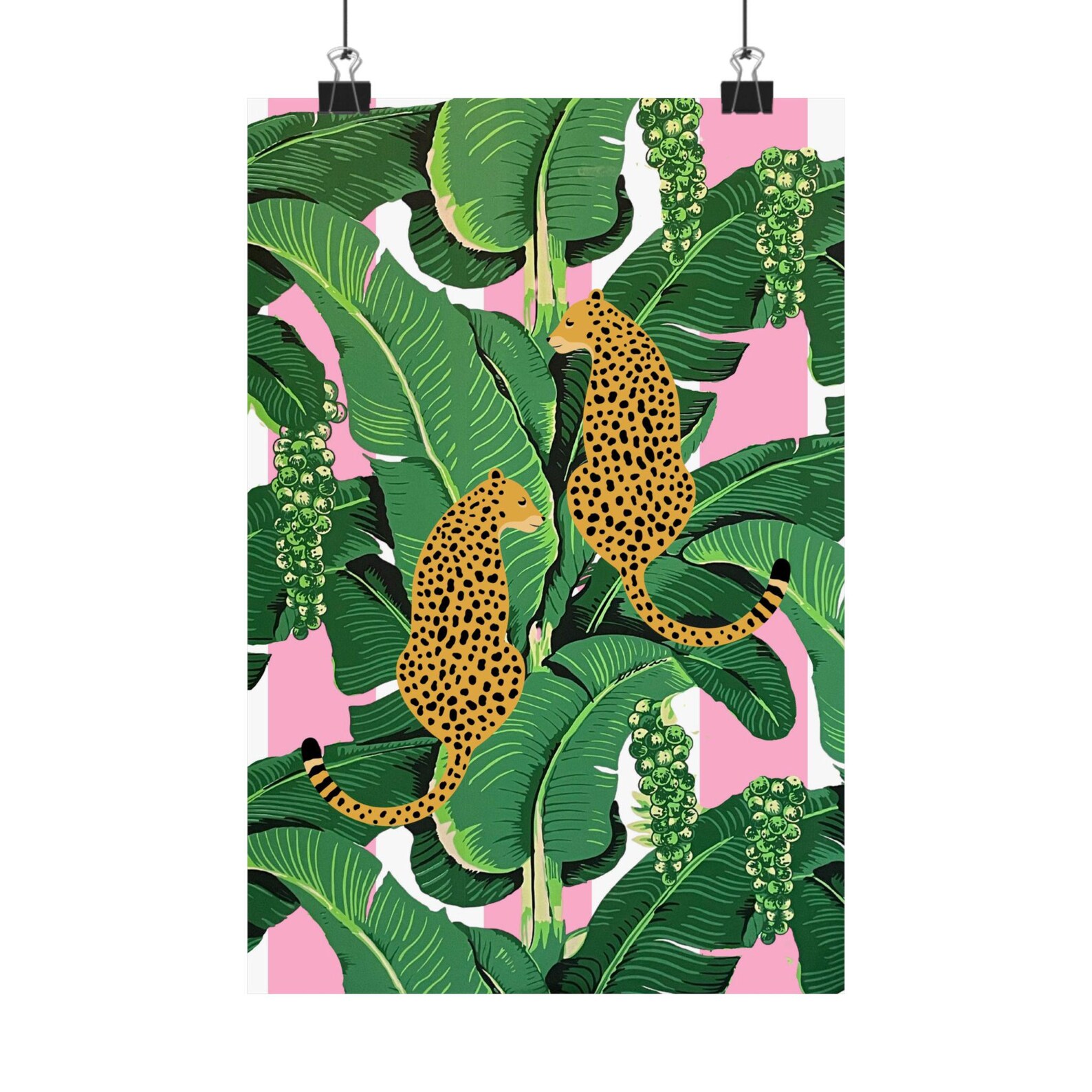 Pink Leopard and Palm Leaf Poster, Preppy Cabana Stripe Art Print ...